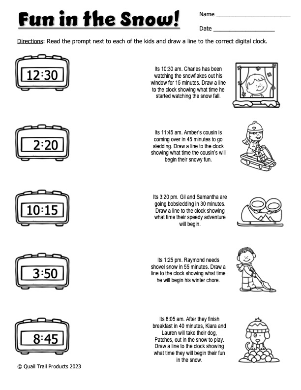 Elapsed Time Worksheets - Winter Theme | Made By Teachers