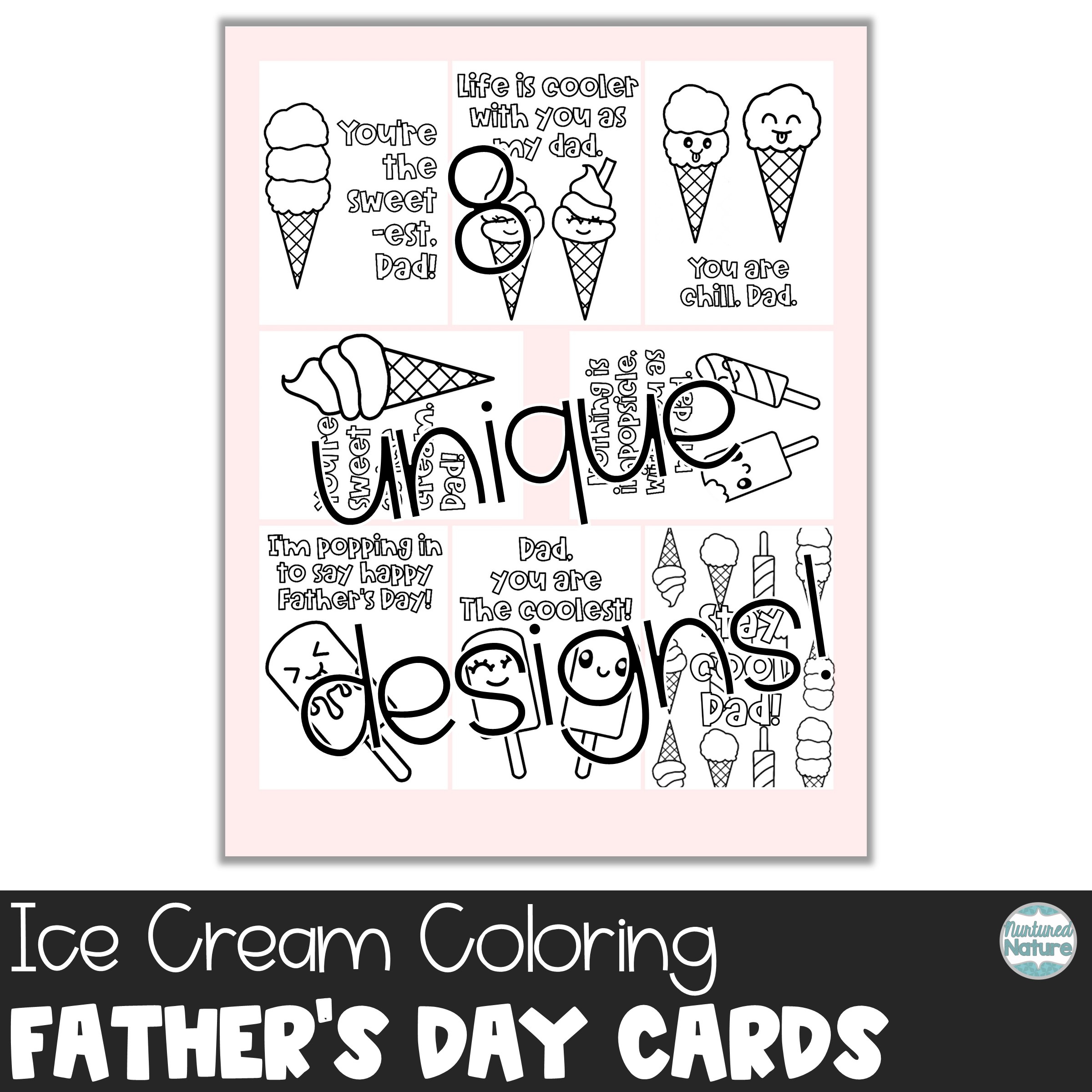 Father’s Day Coloring Sheet Cards - Ice Cream - Printable Gift Tags for ...