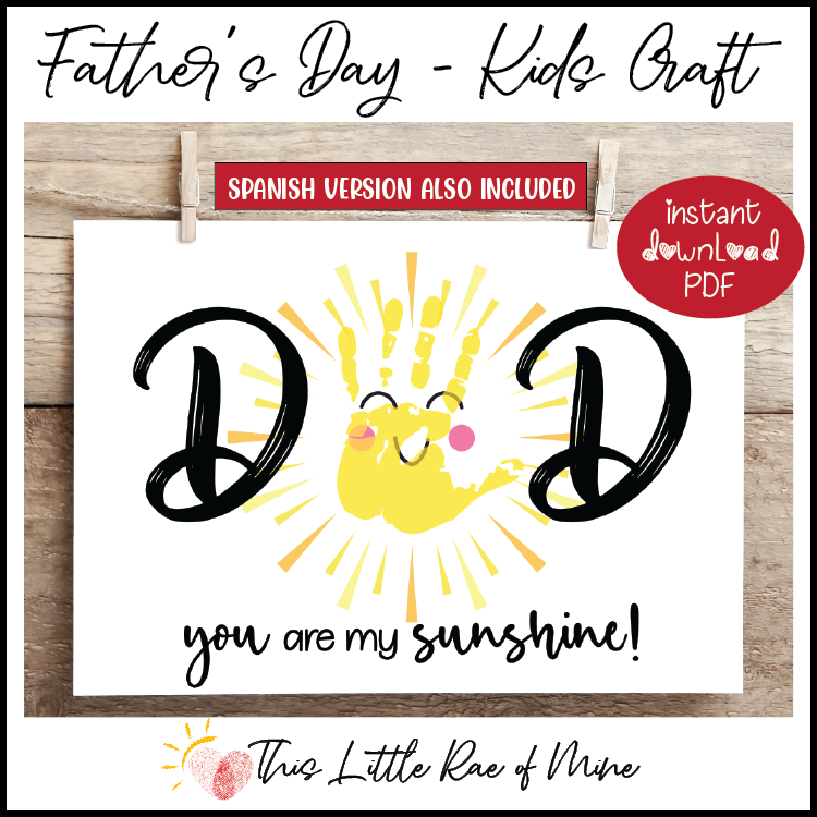 Dad - you are my sunshine - Handprint Art - gift for Dad - printable ...