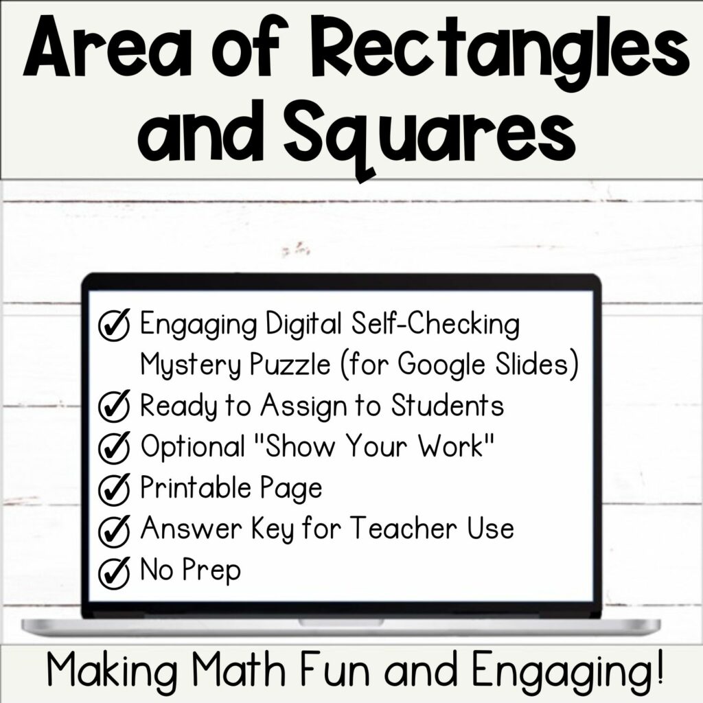 Area of Rectangles & Squares Digital Self-Checking Activity for Google ...