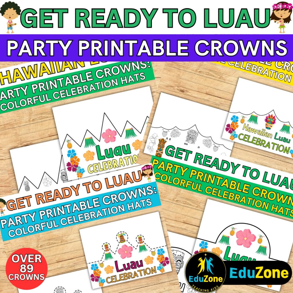 Luau Party Hat and Crown Bundle: Printable, Colorable, and Fun for ...