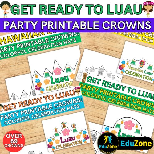 Luau Party Hat and Crown Bundle: Printable, Colorable, and Fun for ...