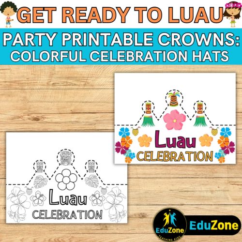 Luau Party Hat and Crown Bundle: Printable, Colorable, and Fun for ...