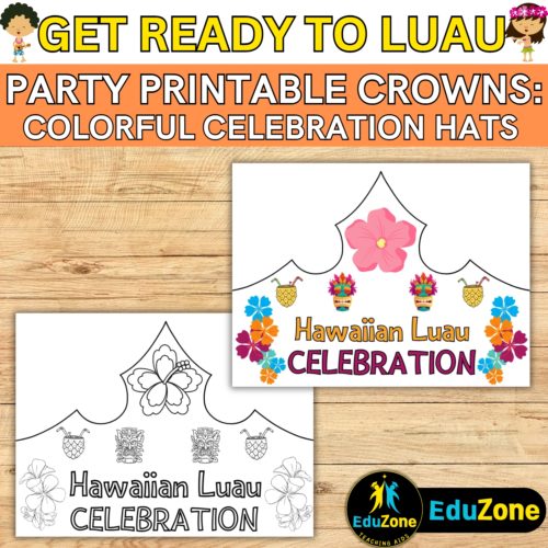 Luau Party Hat and Crown Bundle: Printable, Colorable, and Fun for ...