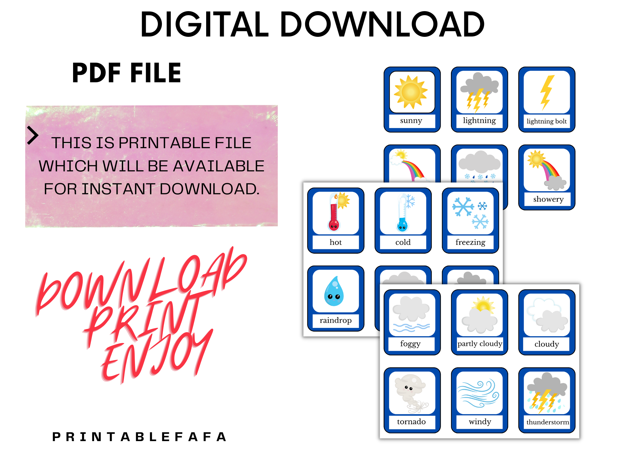 18 Weather Cards, Weather Flashcards, INSTANT DOWNLOAD, Toddler Weather ...