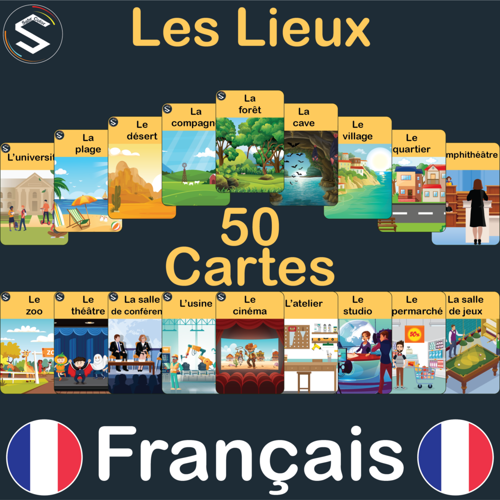 FRENCH Places and town Vocabulary Flash Cards | Les Lieux (9x6cm ...