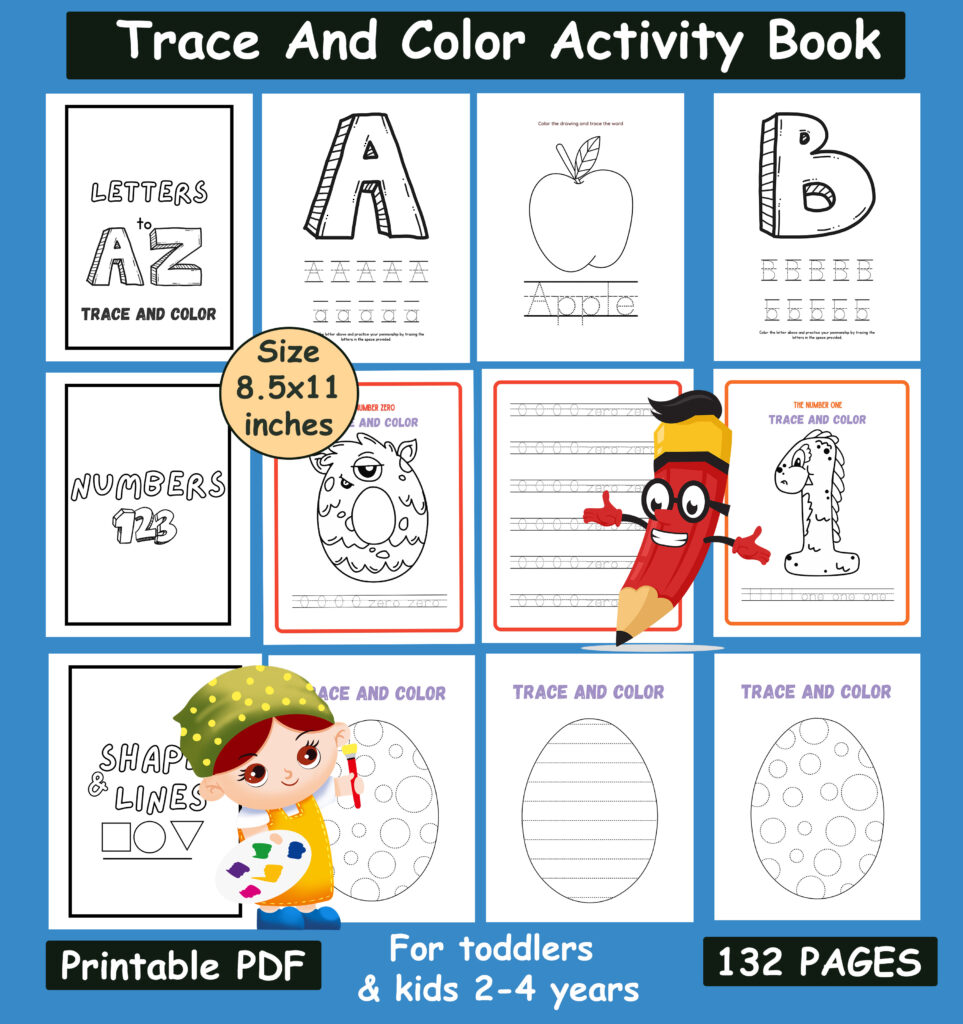 Trace And Color Activity Book For Kids And Toddlers Ages 2-4 Years ...