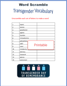 Transgender Word Scramble Digital and Print | Made By Teachers