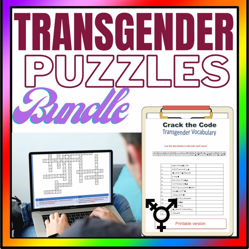 Transgender Vocabulary Bundle: Crossword , Scramble, and Crack the Code ...