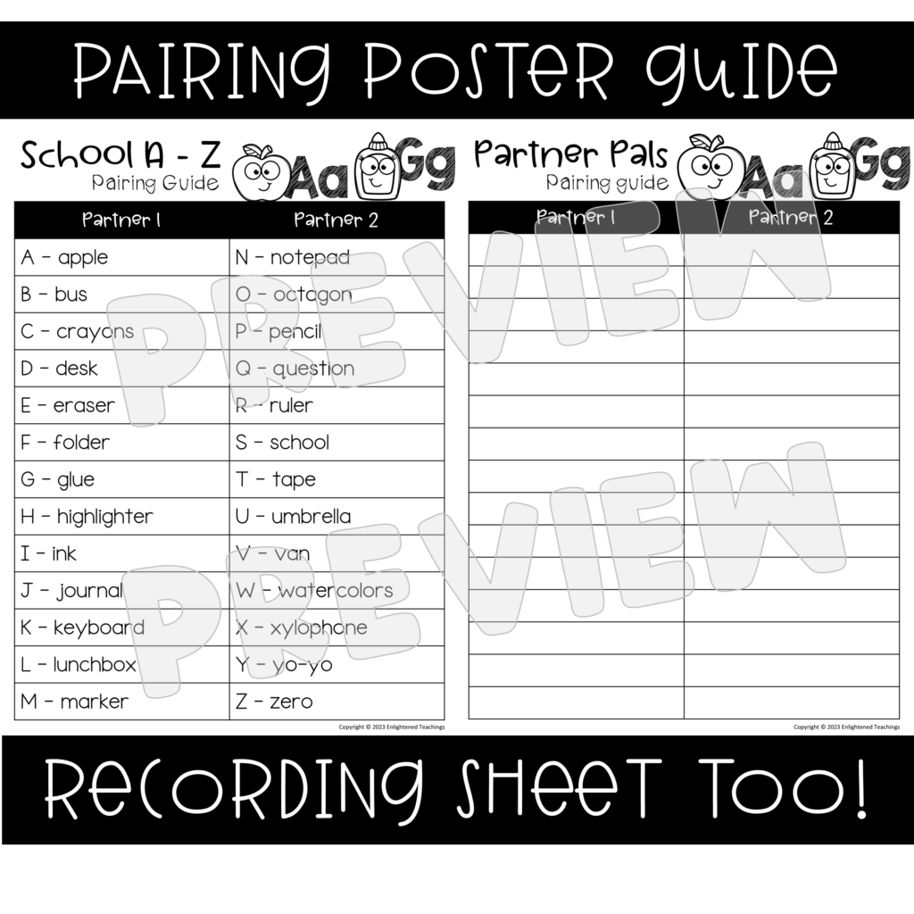 Student Pairing Cards, Partner Cards, Picking Partners - School A-Z ...
