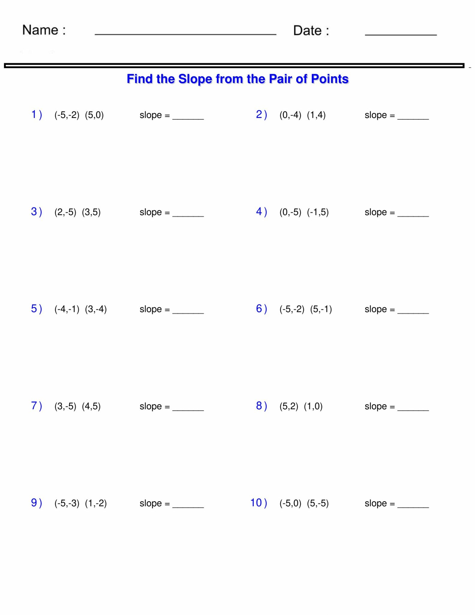 Linear Functions - Finding Slope from Pair of Points Worksheets | Made ...