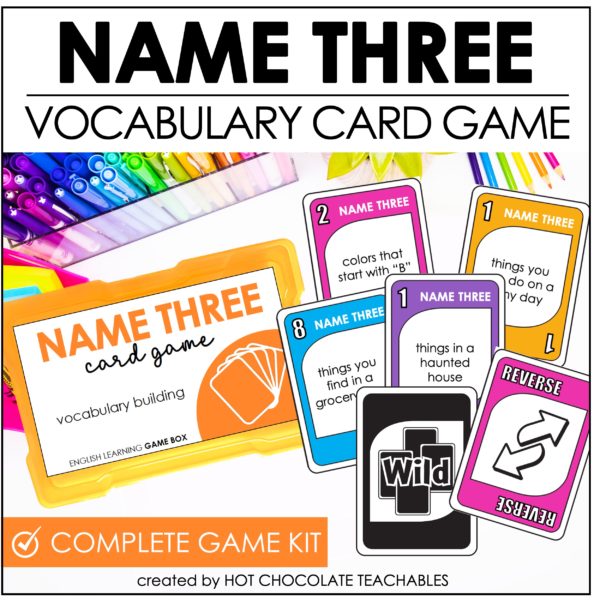 Vocabulary Building Card Game: Name Three Things Prompts for ESL & ELL ...