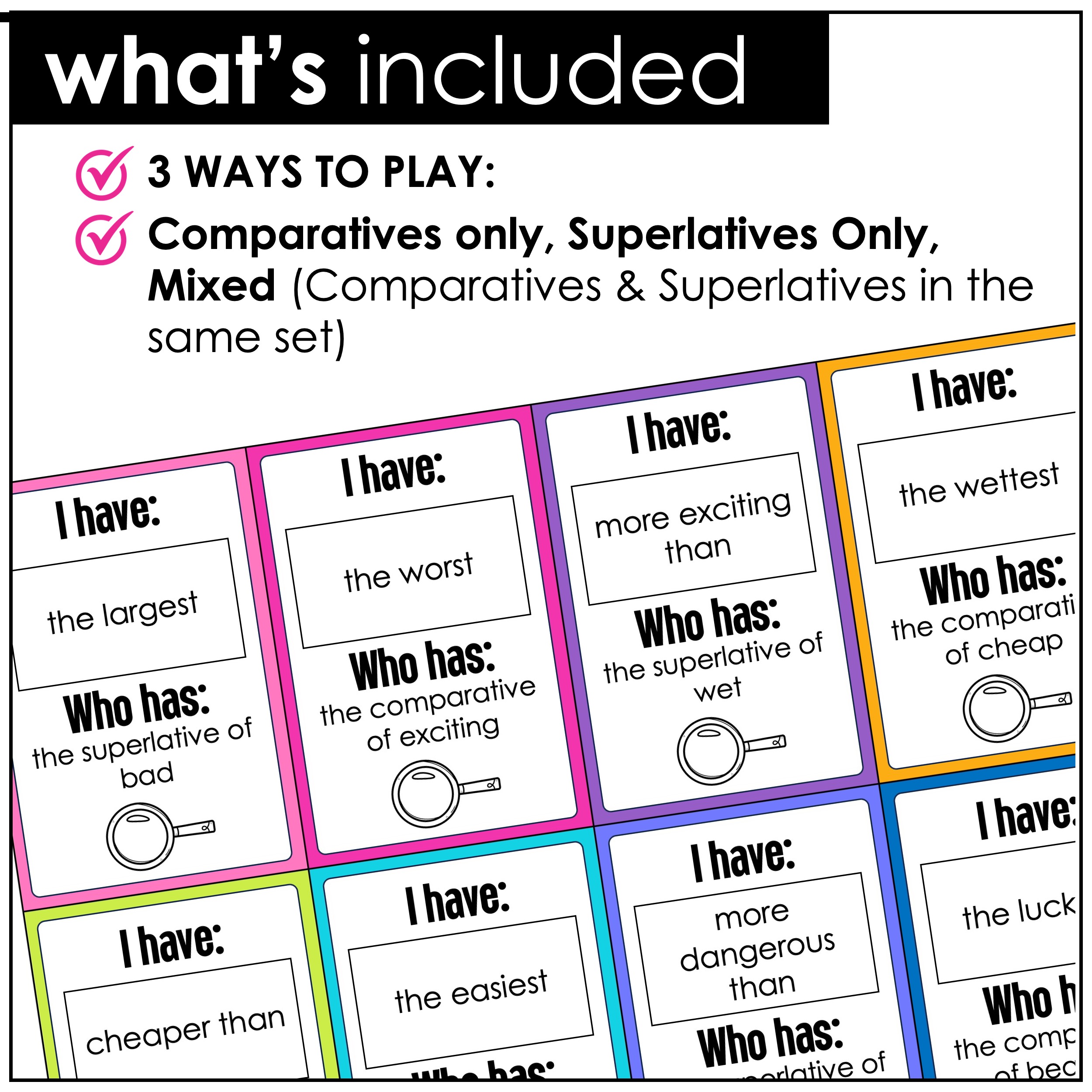 Comparative and Superlative Adjectives: I have, Who Has? Card Game ...