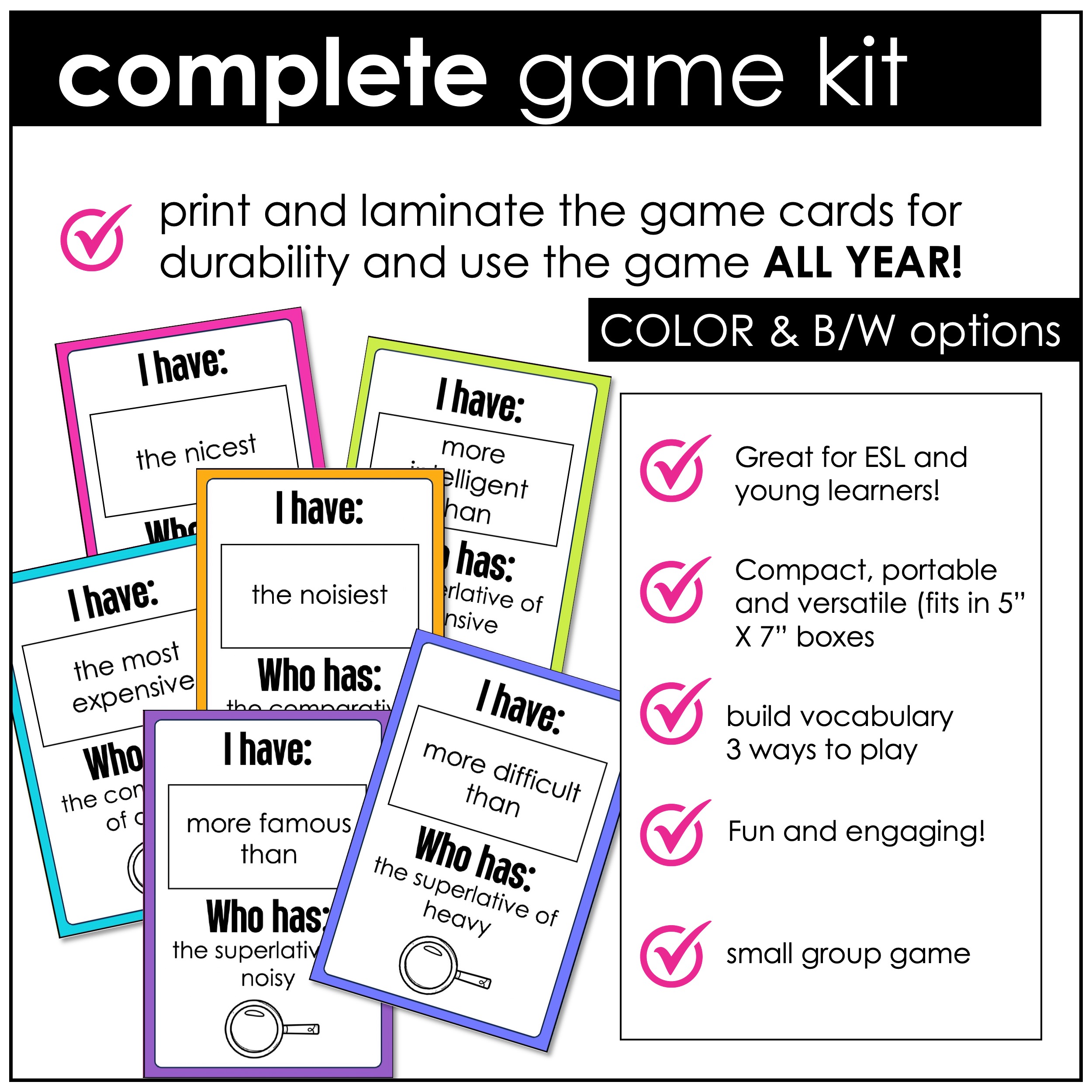 Comparative and Superlative Adjectives: I have, Who Has? Card Game ...