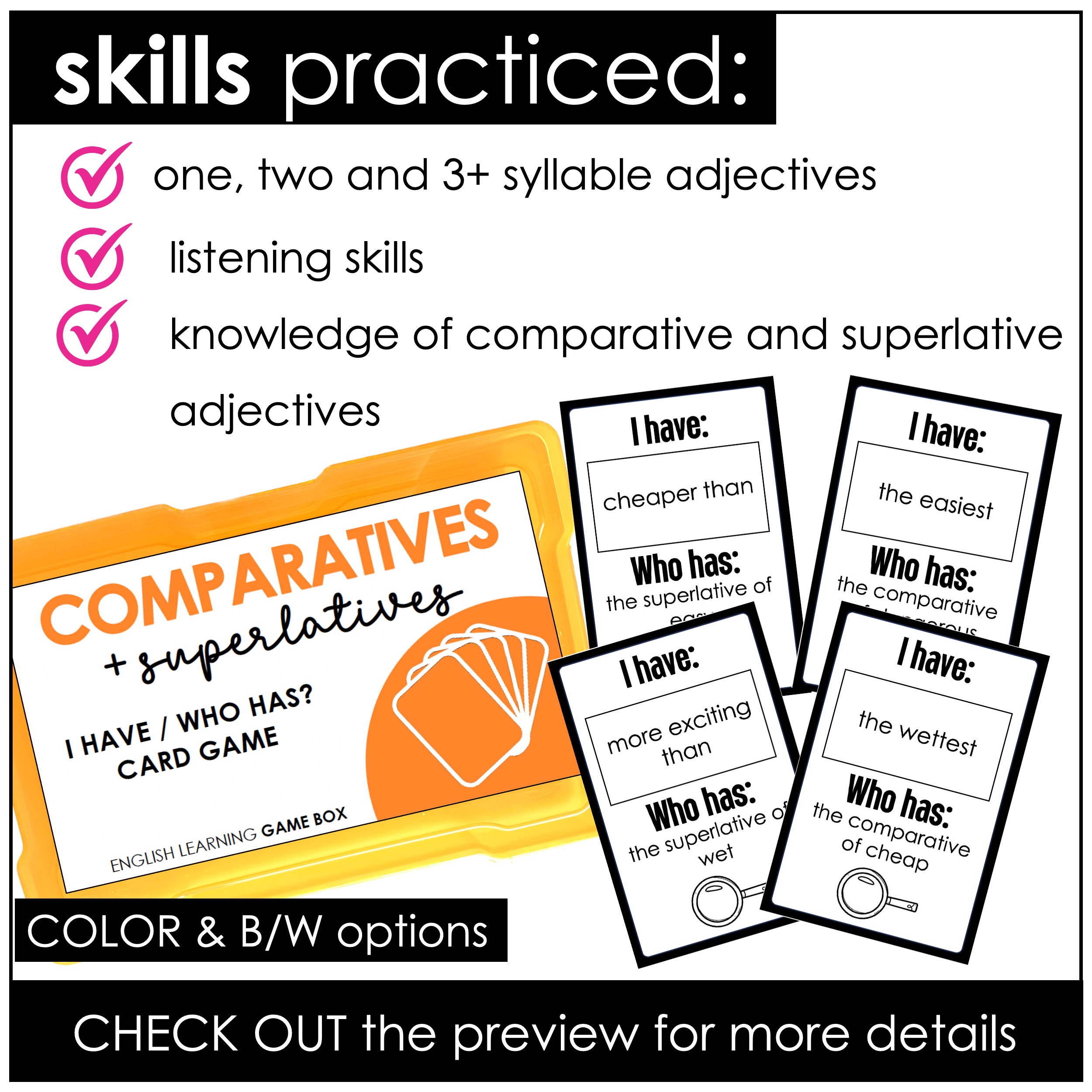 Comparative and Superlative Adjectives: I have, Who Has? Card Game ...
