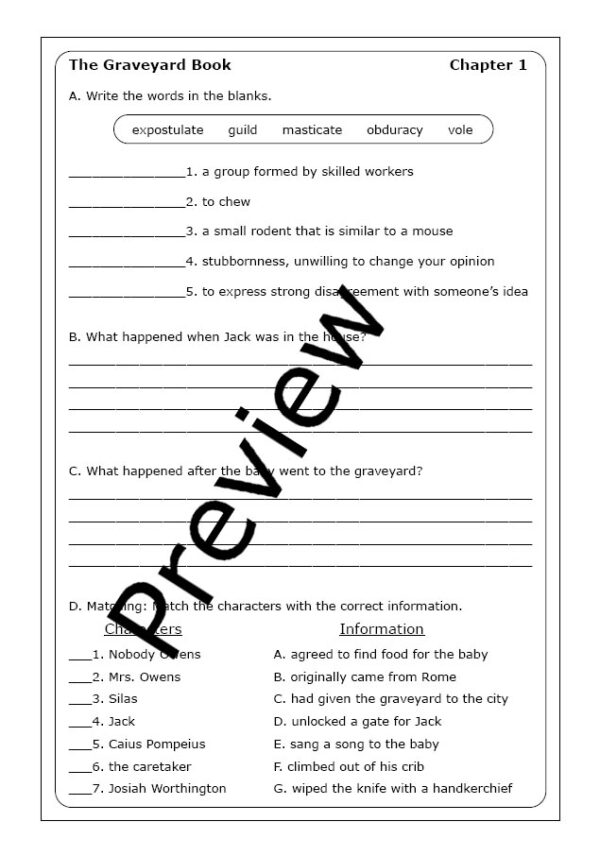 Neil Gaiman "The Graveyard Book" worksheets | Made By Teachers