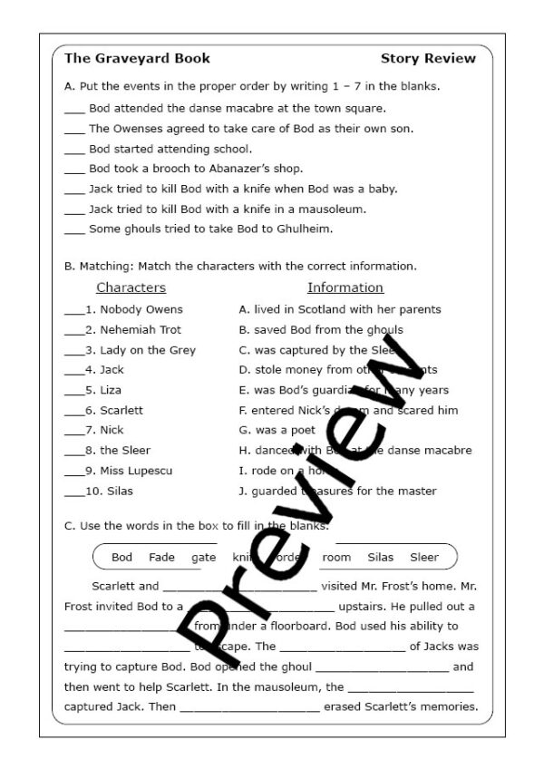Neil Gaiman "The Graveyard Book" worksheets | Made By Teachers