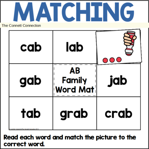 AB Word Family Word and Sentence Matching Mats | Made By Teachers