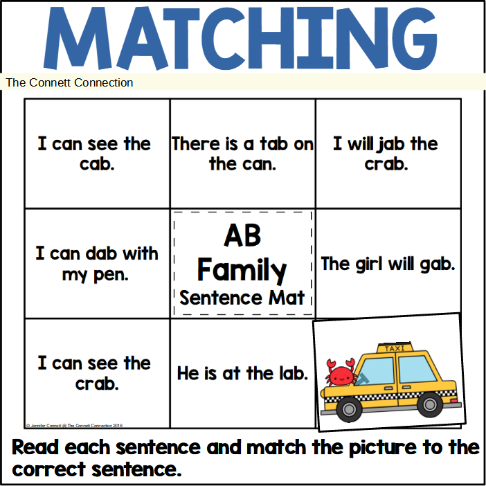 AB Word Family Word and Sentence Matching Mats | Made By Teachers