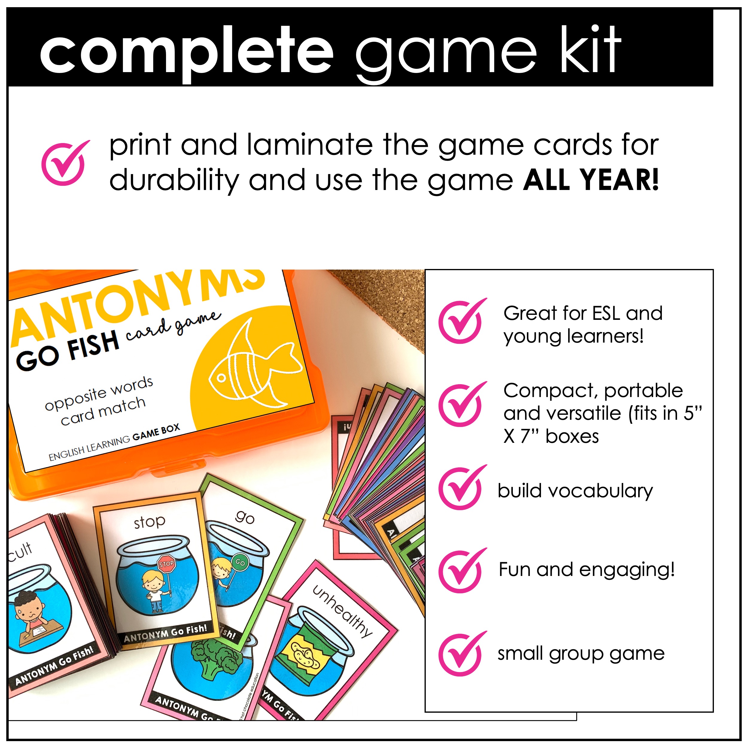 Antonym & Opposite Words Card Game - GO FISH - Vocabulary Building ...