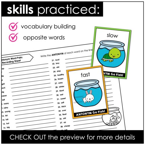 Antonym & Opposite Words Card Game - GO FISH - Vocabulary Building ...