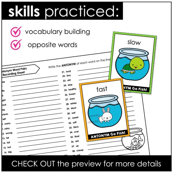 Antonym & Opposite Words Card Game - GO FISH - Vocabulary Building ...
