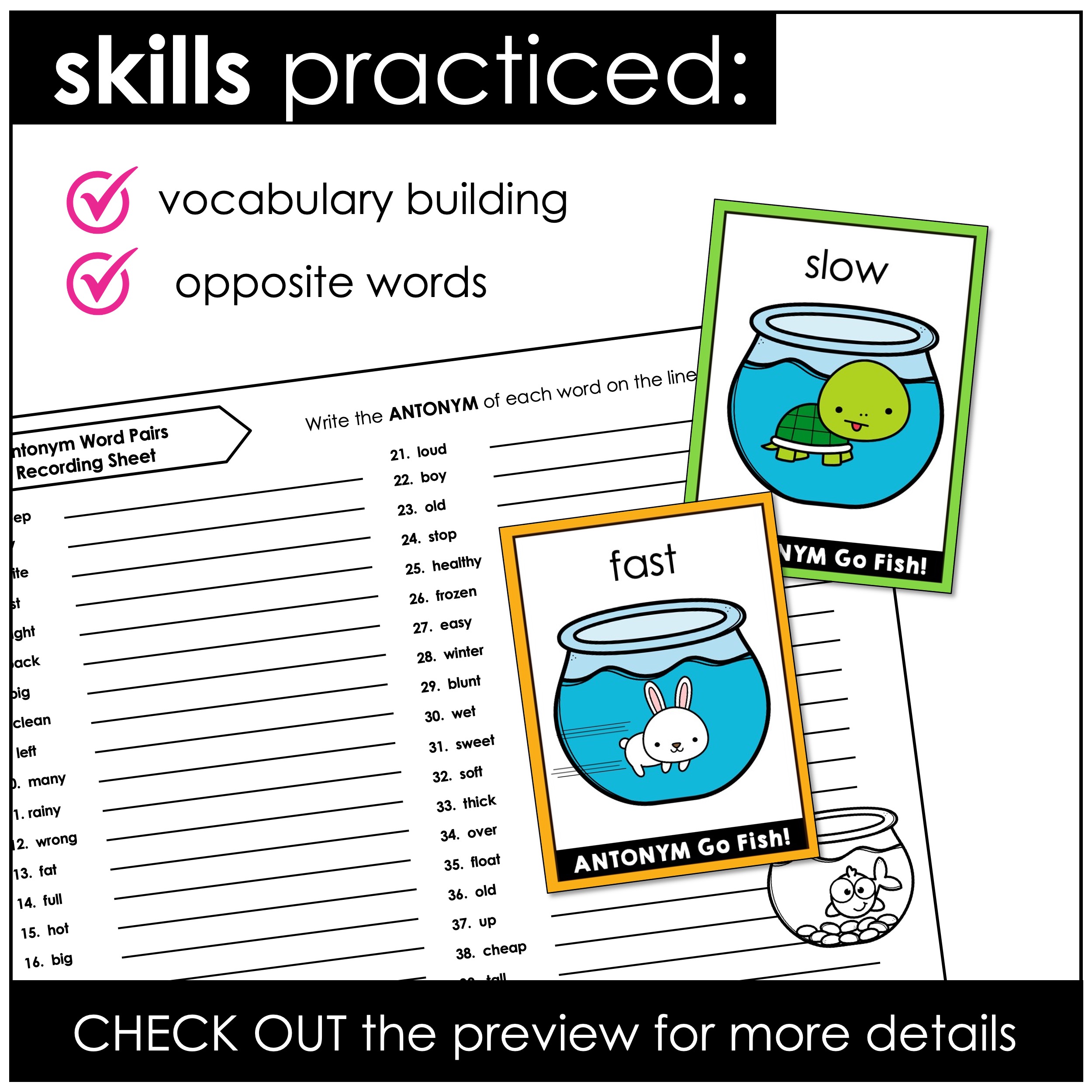 Antonym & Opposite Words Card Game - GO FISH - Vocabulary Building ...