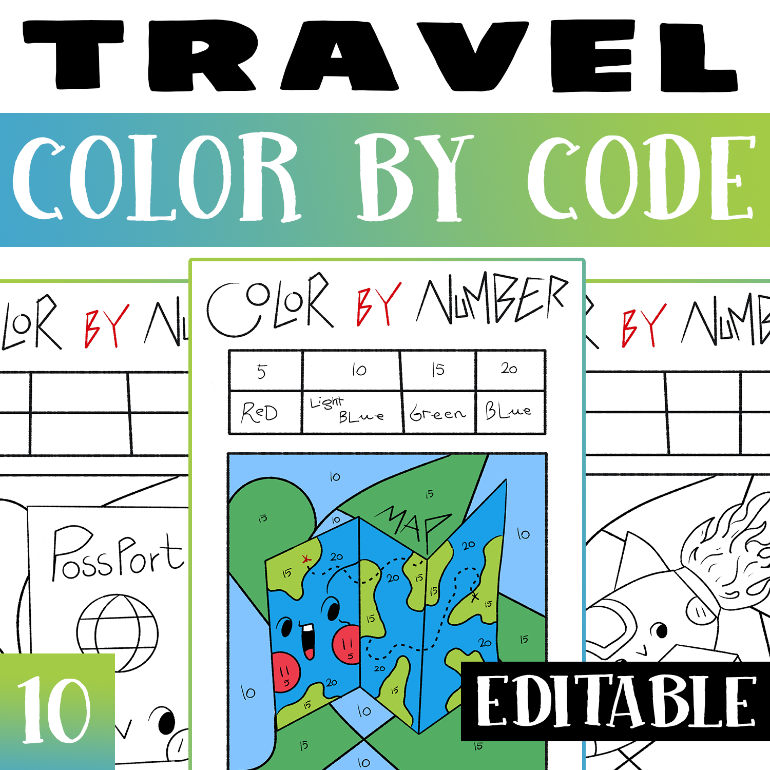 Travel Editable Color By Code Worksheet Activity, Travel Color By ...