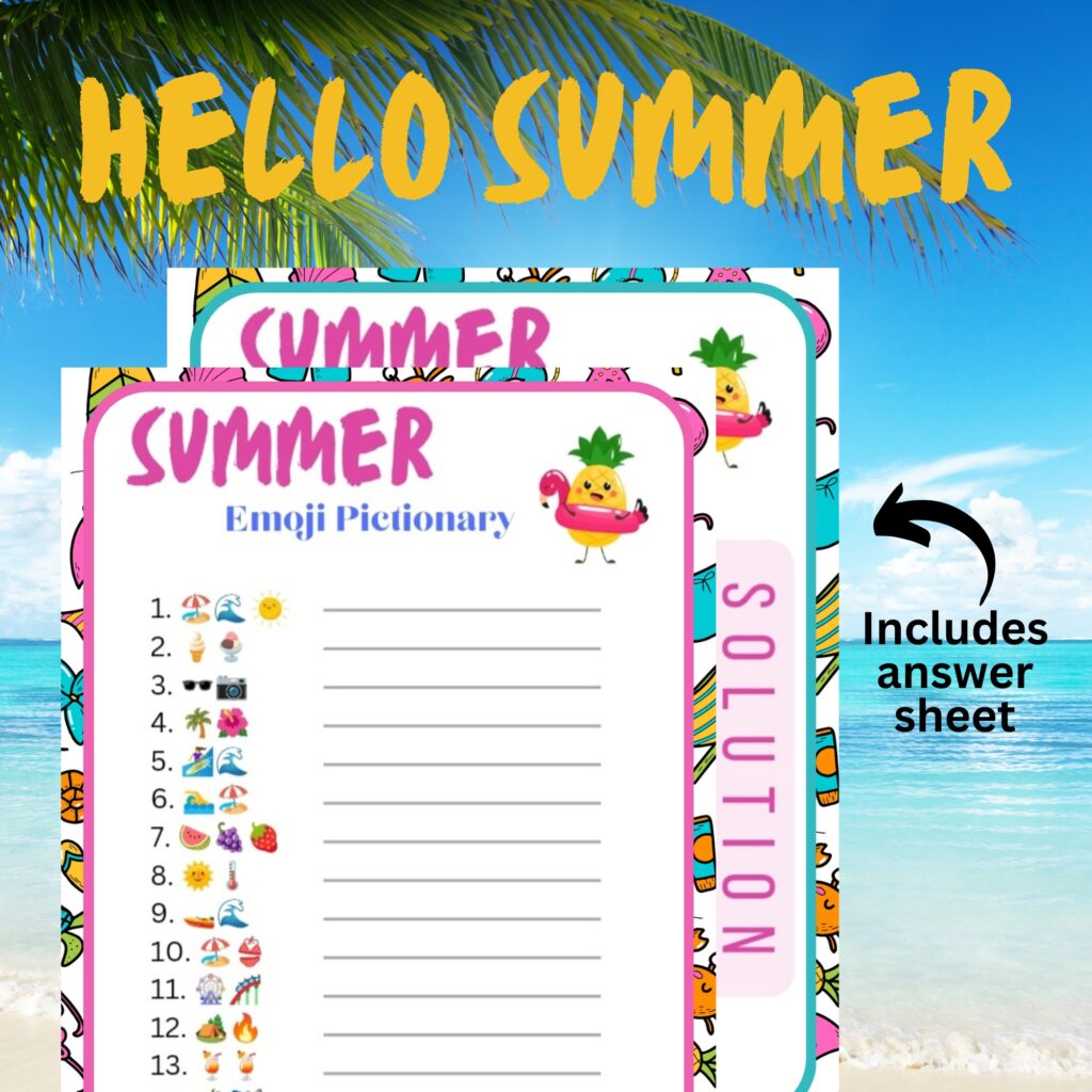 Summer Emoji Pictionary Activity for Kids and Adults, End of the year ...