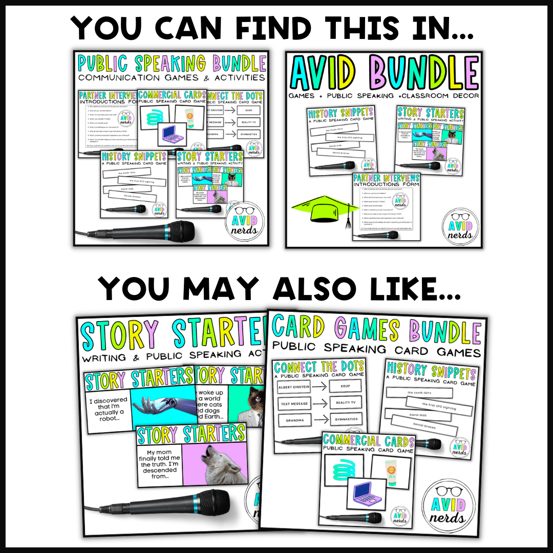 AVID - Back to School Icebreaker / Partner Activity for Public Speaking ...