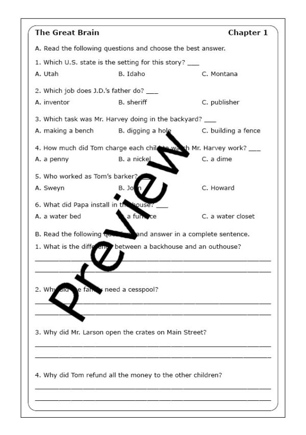John D. Fitzgerald "The Great Brain" worksheets | Made By Teachers