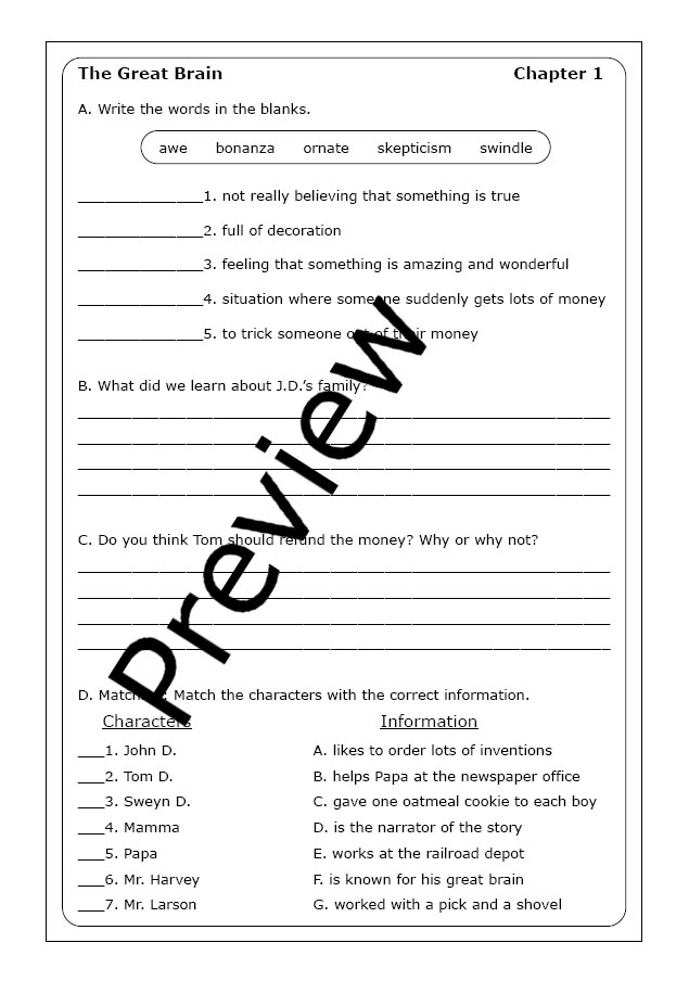 John D. Fitzgerald "The Great Brain" worksheets | Made By Teachers