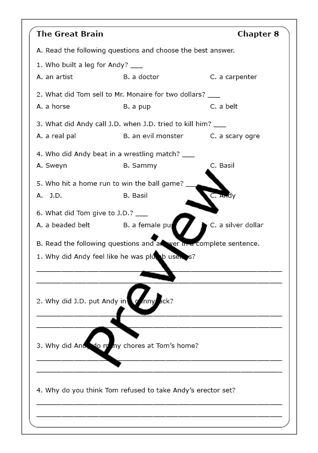 John D. Fitzgerald "The Great Brain" worksheets | Made By Teachers