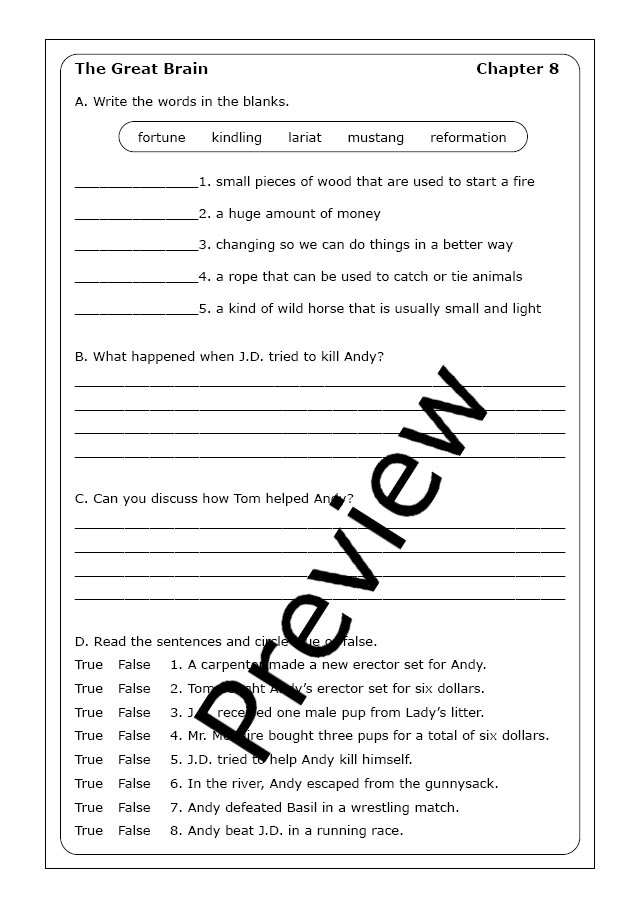 John D. Fitzgerald "The Great Brain" worksheets | Made By Teachers