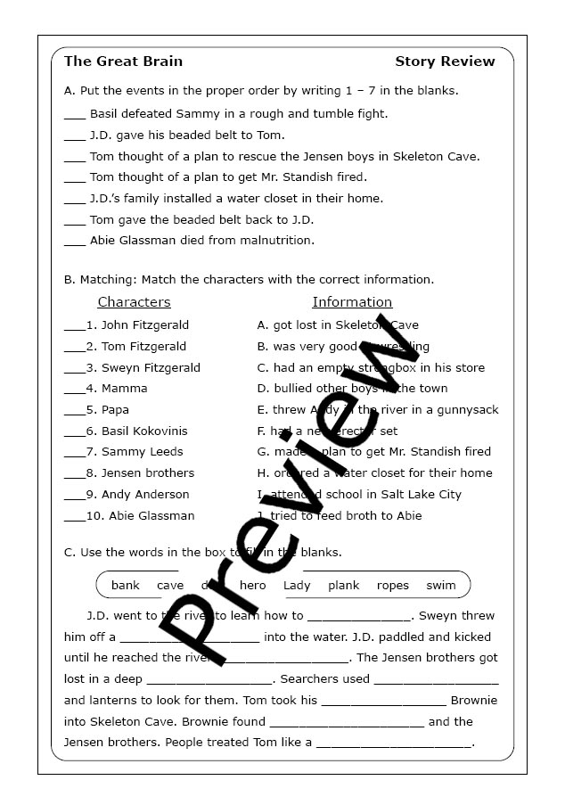 John D. Fitzgerald "The Great Brain" worksheets | Made By Teachers