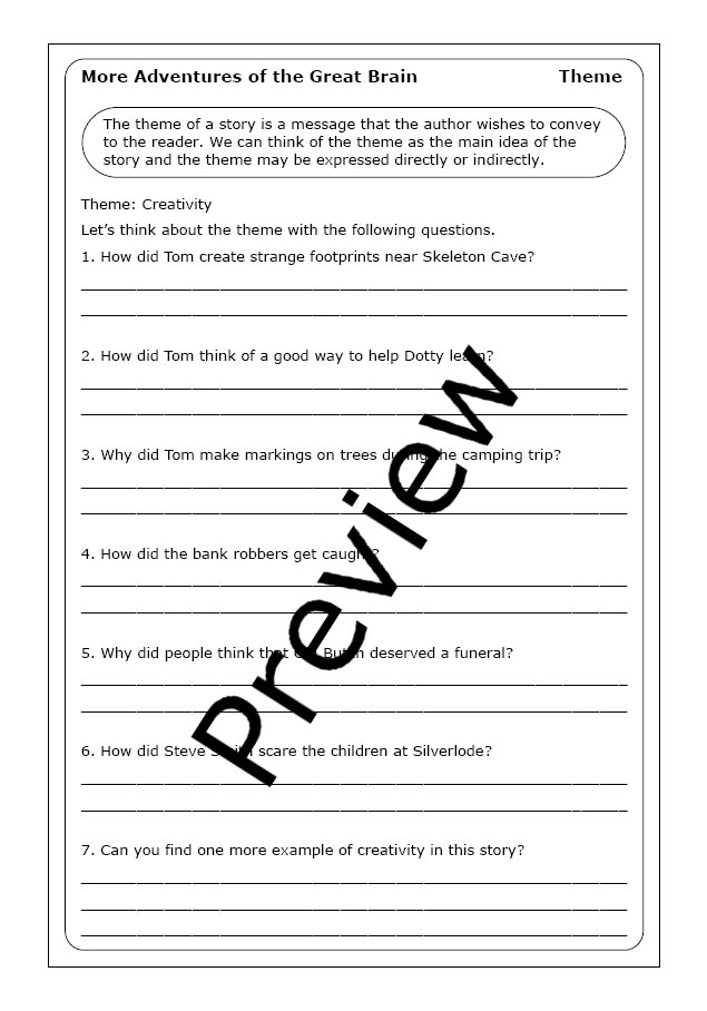 John D. Fitzgerald "More Adventures of the Great Brain" worksheets ...