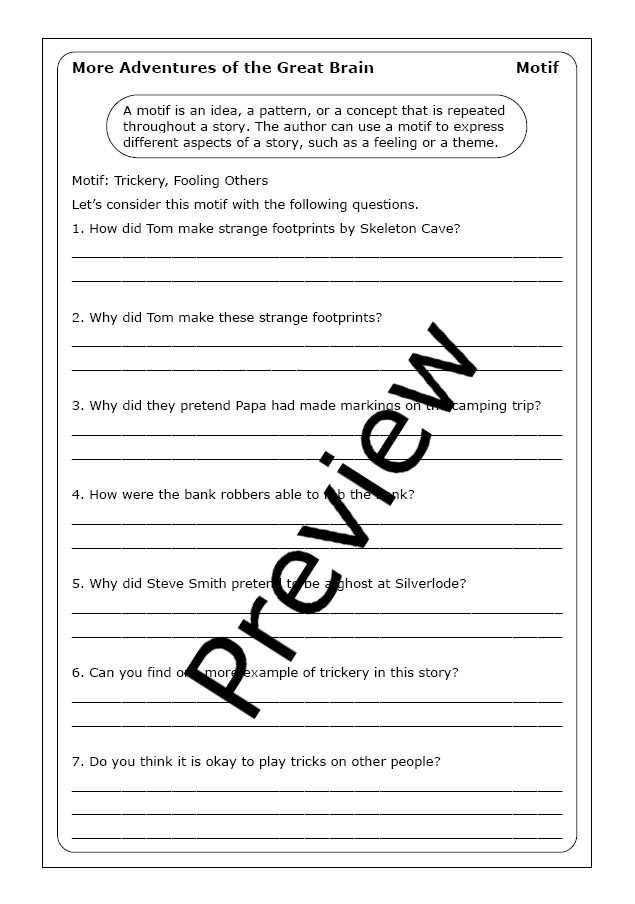 John D. Fitzgerald "More Adventures of the Great Brain" worksheets ...