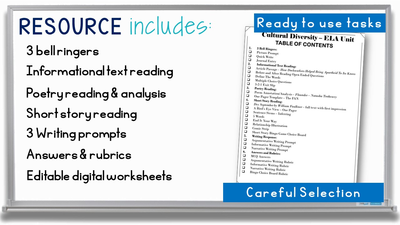 Cultural Diversity Unit - Middle School Reading, Prompts - Print and ...