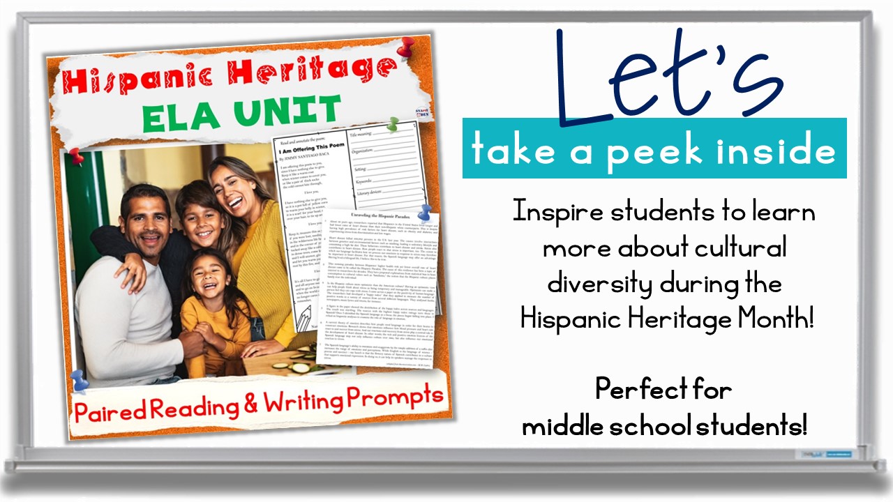Hispanic Heritage Month Unit - Middle School Reading, Prompts, Print ...