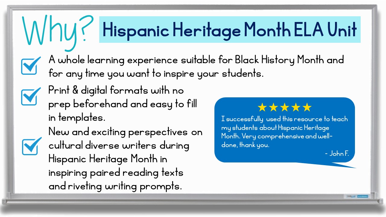 Hispanic Heritage Month Unit - Middle School Reading, Prompts, Print ...