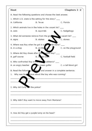 Carl Hiaasen "Hoot" worksheets | Made By Teachers