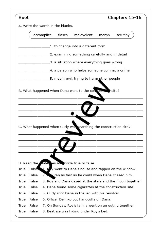 Carl Hiaasen "Hoot" worksheets | Made By Teachers