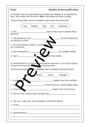 Carl Hiaasen "Hoot" worksheets - Made By Teachers