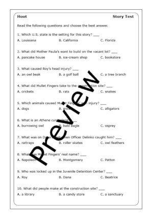 Carl Hiaasen "Hoot" worksheets - Made By Teachers