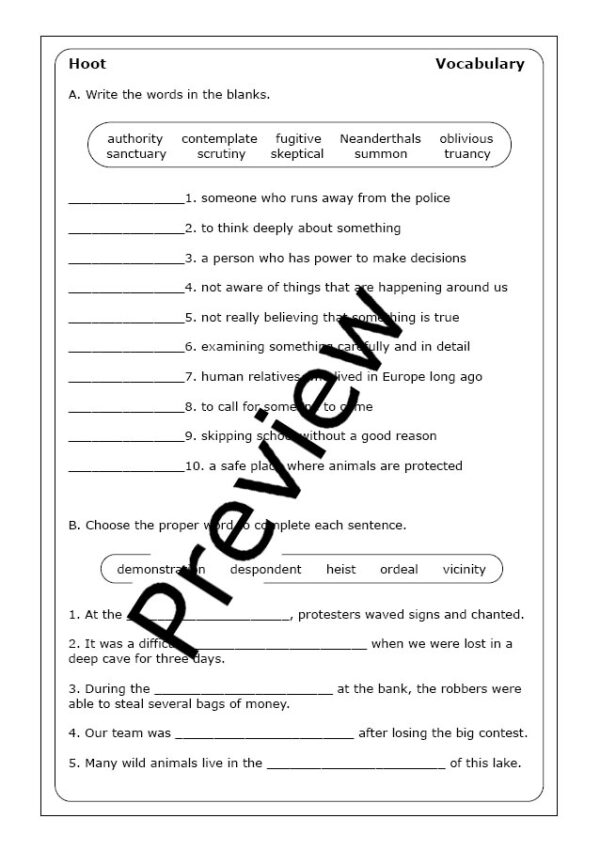 Carl Hiaasen "Hoot" worksheets | Made By Teachers