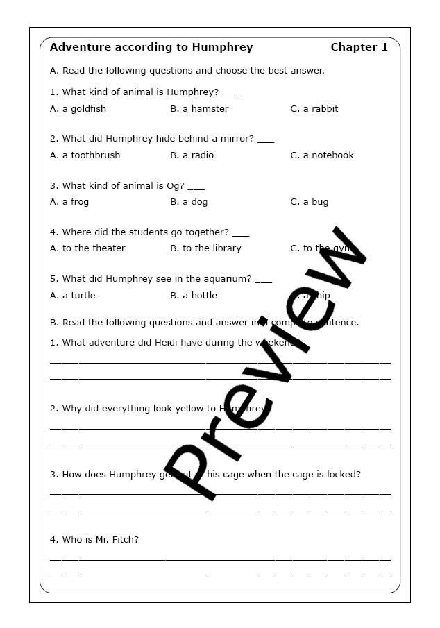 Betty G. Birney "Adventure according to Humphrey" worksheets | Made By ...