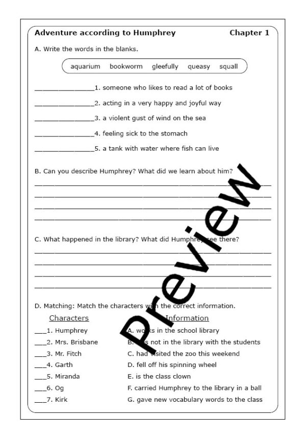 Betty G. Birney "Adventure according to Humphrey" worksheets | Made By ...