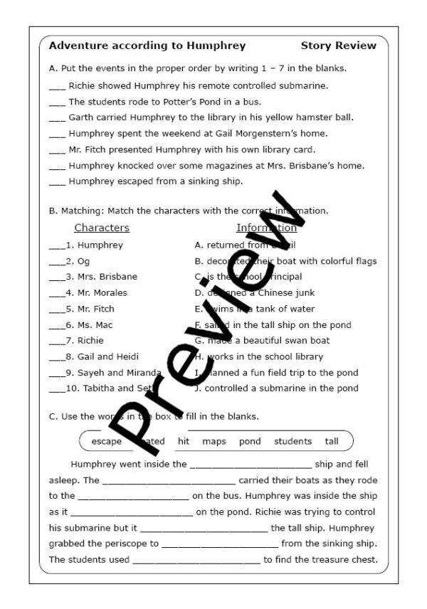 Betty G. Birney "Adventure according to Humphrey" worksheets | Made By ...
