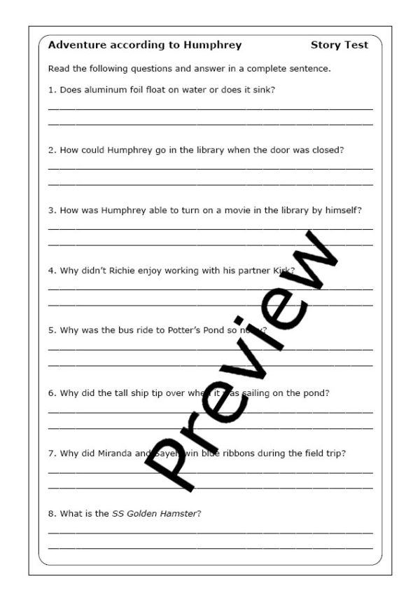Betty G. Birney "Adventure according to Humphrey" worksheets | Made By ...