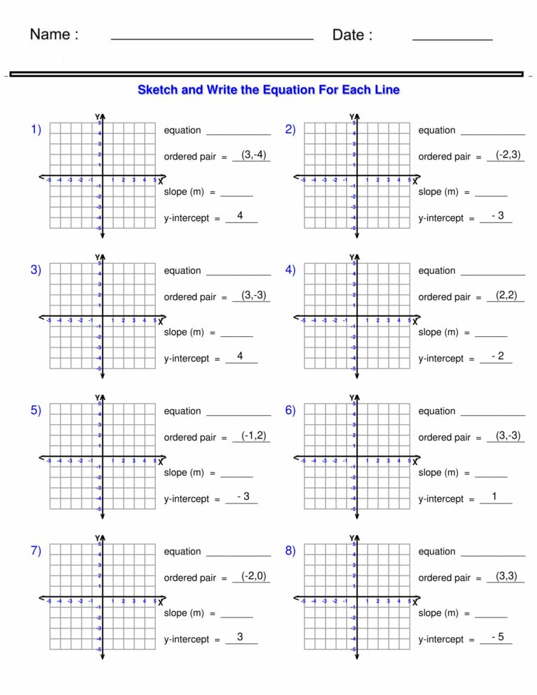 Linear Functions - Graphing Lines Given Y-intercept and an Ordered Pair ...